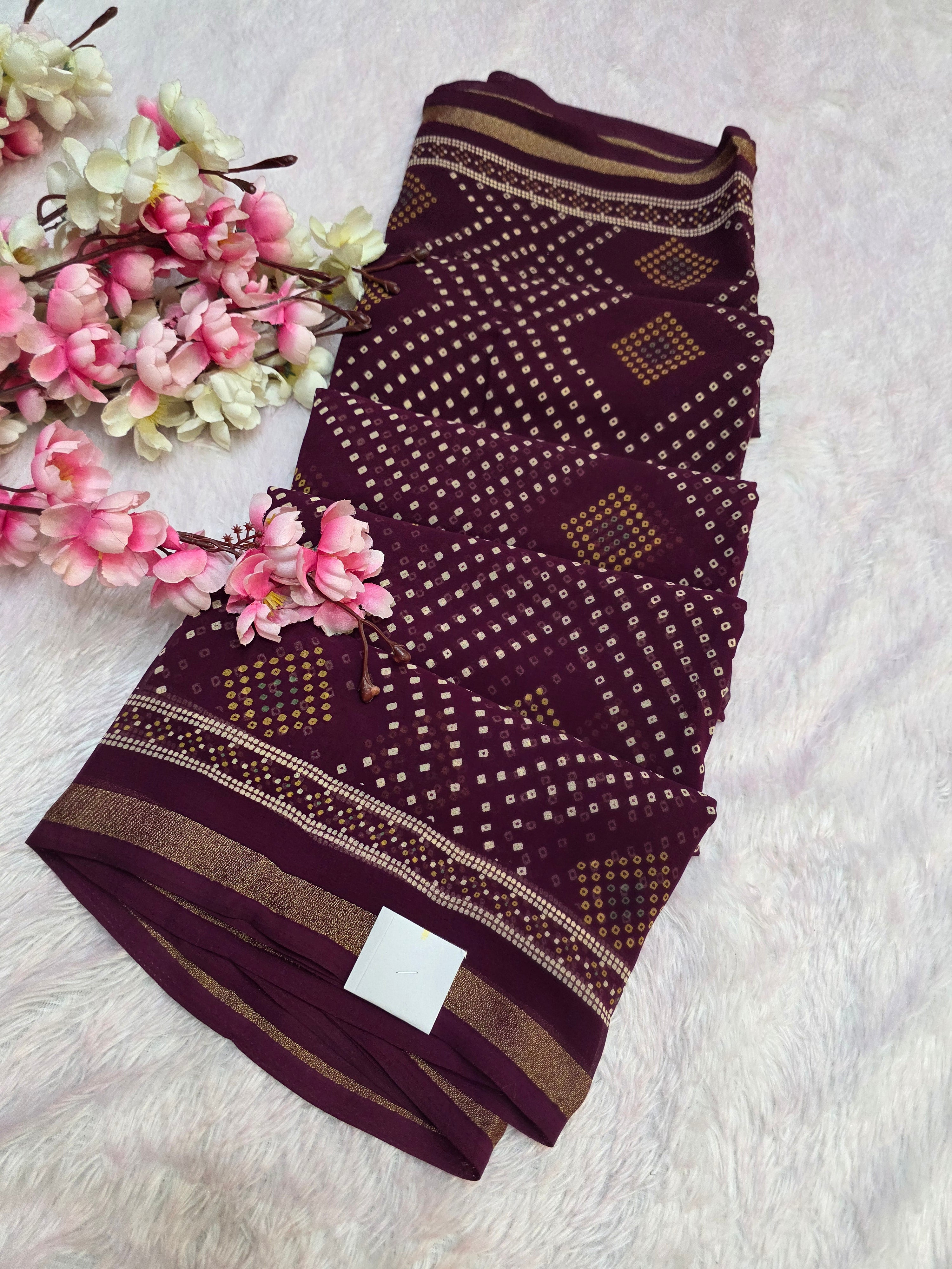 854005 Traditional Rajasthani Bandhani Saree With Zari Border - Wine ...