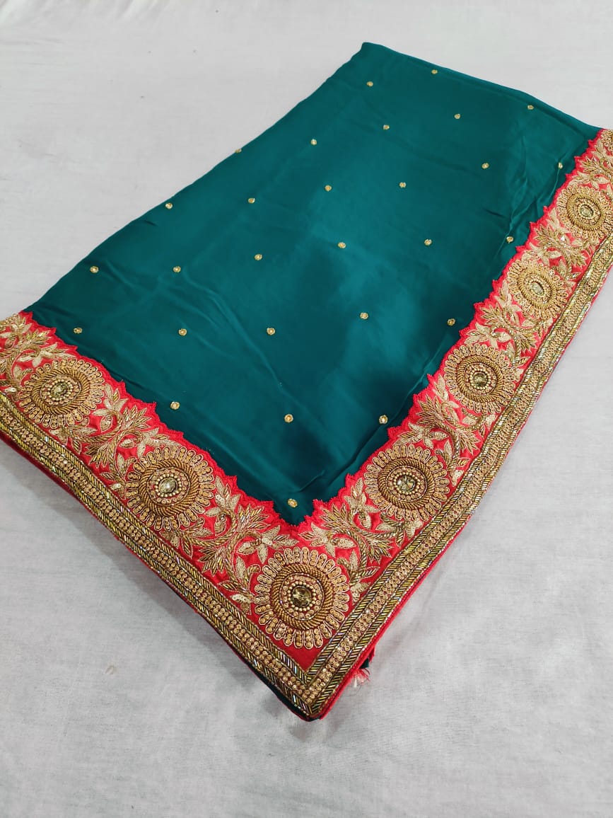 159002 Pure Georgette Saree With Unique and Heavy Handwork On Border a ...