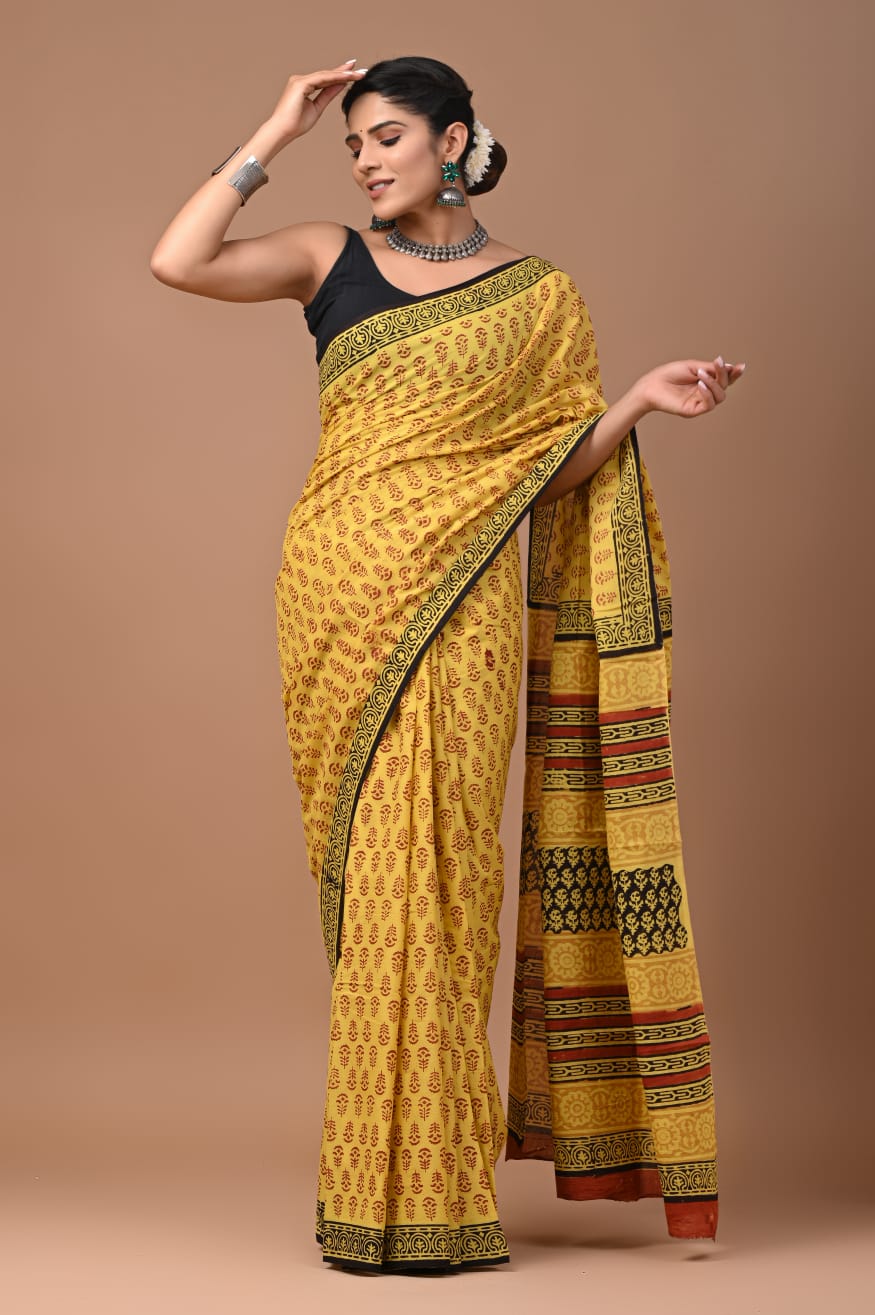 797010 Rajasthani Traditional Pure Malmal Cotton Handblocked Printed S ...